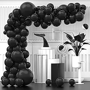NISOCY Black Latex Balloon Arch Kit, 102PCS 18In 12In 10In 5In Arch Garland For Festival Picnic, Engagement, Wedding, Birthday Party, Black Theme Anniversary Celebration Decoration With 33FT Ribbon