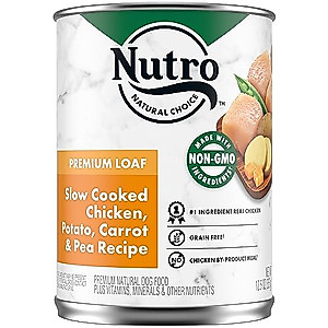 NUTRO PREMIUM LOAF Adult Natural Grain Free Wet Dog Food Slow Cooked Chicken, Potato, Carrot & Pea Recipe, 12.5 oz. Cans (Pack of 12)