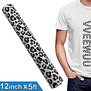 Animal Print Pattern Heat Transfer Vinyl Roll 12 Inch x 5 Feet Iron on Vinyl PU Animal Print HTV for T-Shirt Decoration DIY (Leopard Print)