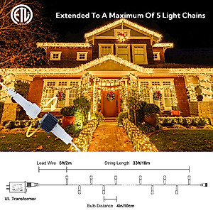 Fiee 39FT 100LED Warm White String Lights Indoor, 8 Modes Connectable Christmas Lights Outdoor Waterproof, 30V Plug in Christmas String Lights for Indoor Bedroom Christmas Garden Party Patio Decor