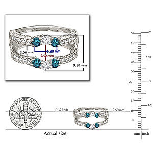 Dazzlingrock Collection 0.60 Carat (Ctw) Round Blue & White Diamond Contour Double Guard Enhancer Wedding Ring for Her in 10K White Gold, Size 6.5