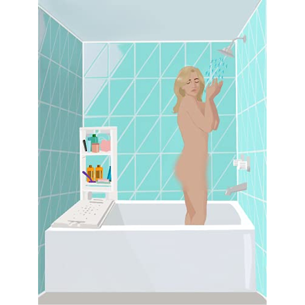 Bathtub Bench and Cabinet Anti-Slip Shower Chair and Bathroom Storage, White | FSA HSA Eligible