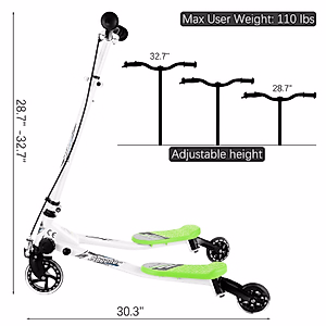 Swing Scooter, casulo Swing Wiggle Scooter, Foldable Wiggle Scooter 3-Level Adjustable | 3 Wheels Self Push Kids Scooter for Boys &Girls Age 5+ [US Stock] (Green)