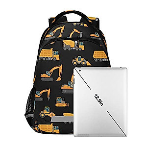 UWSG Excavator Watercolor Yellow Truck School Backpack for Girls Boys，Bookbag Daypack Rucksack with Padded Straps, Fits 6 to 12 years old