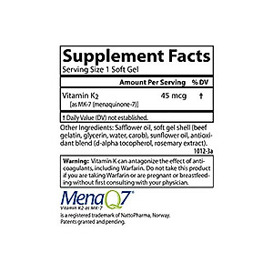 Carlson - Vitamin K2 MK-7 (Menaquinone), 45 mcg, Bone Support, Circulation Function & Calcium Bioavailability, 180 Softgels