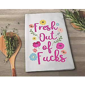 Honey Dew Gifts, Fresh Out of Fucks, 27 x 27 Inch, Made in USA, Cotton Flour Sack Towel, Bathroom Hand Towels, Funny Floral Flowers Dish Towels, Adult Humor Kitchen Towels, Inappropriate Gifts