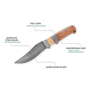 Perkin HK899 Damascus Steel Hunting Knife With Sheath