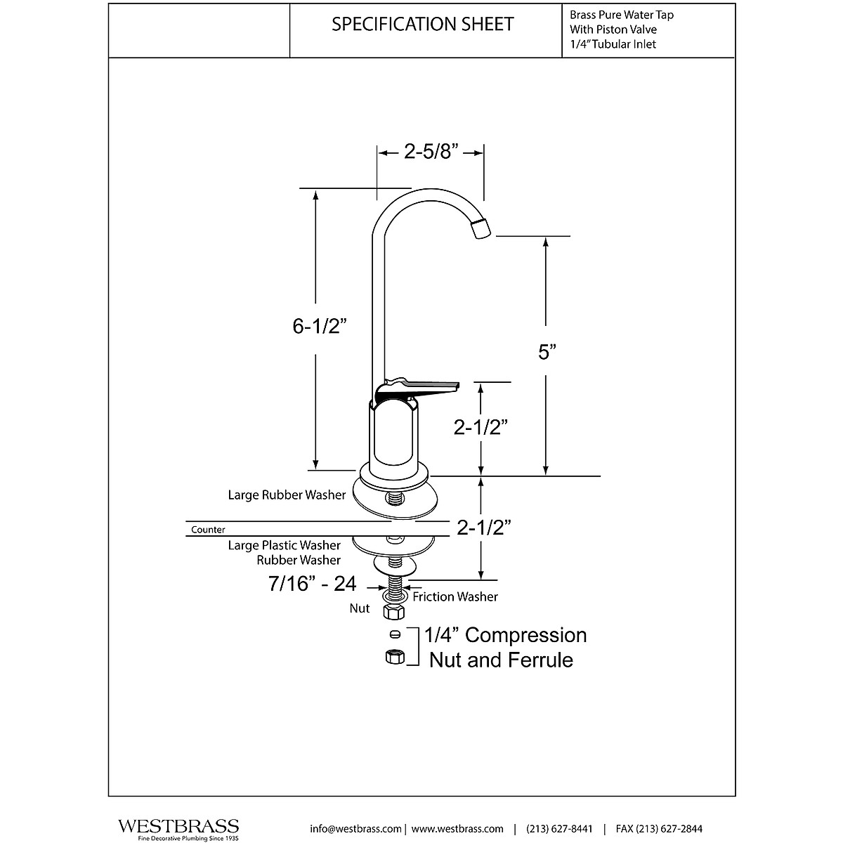 Westbrass A203-NL-62 6" Touch-Flo Style Pure Water Dispenser Faucet, Matte Black