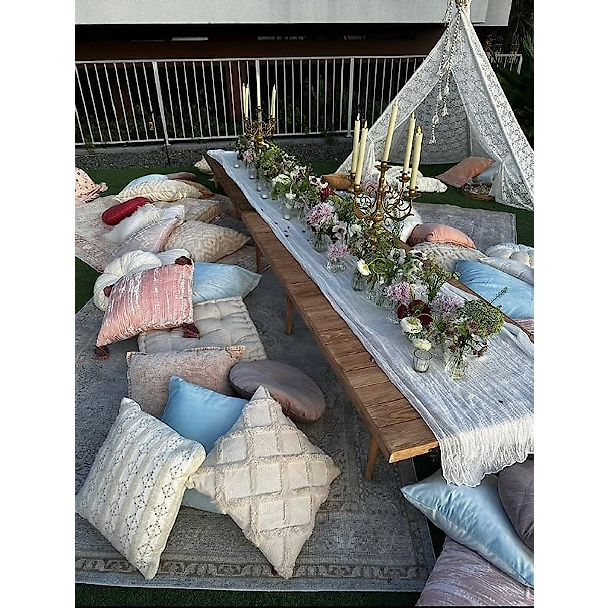 Kids party table,Wood table (30"W x 90"L x13"H) boho table, wooden table, low foldable table,low table, boho picnic table,large garden table (Natural Wood) FOR 13 PERSON