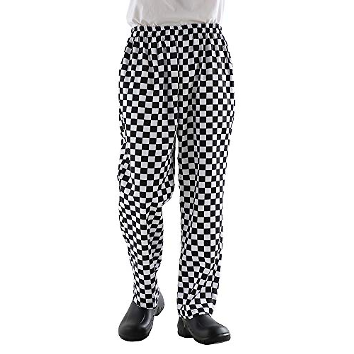Men’s Black and White Checkerboard Print Chef Pants with Elastic Waist Drawstring Baggy Chef Uniforms Blackwhite XXL