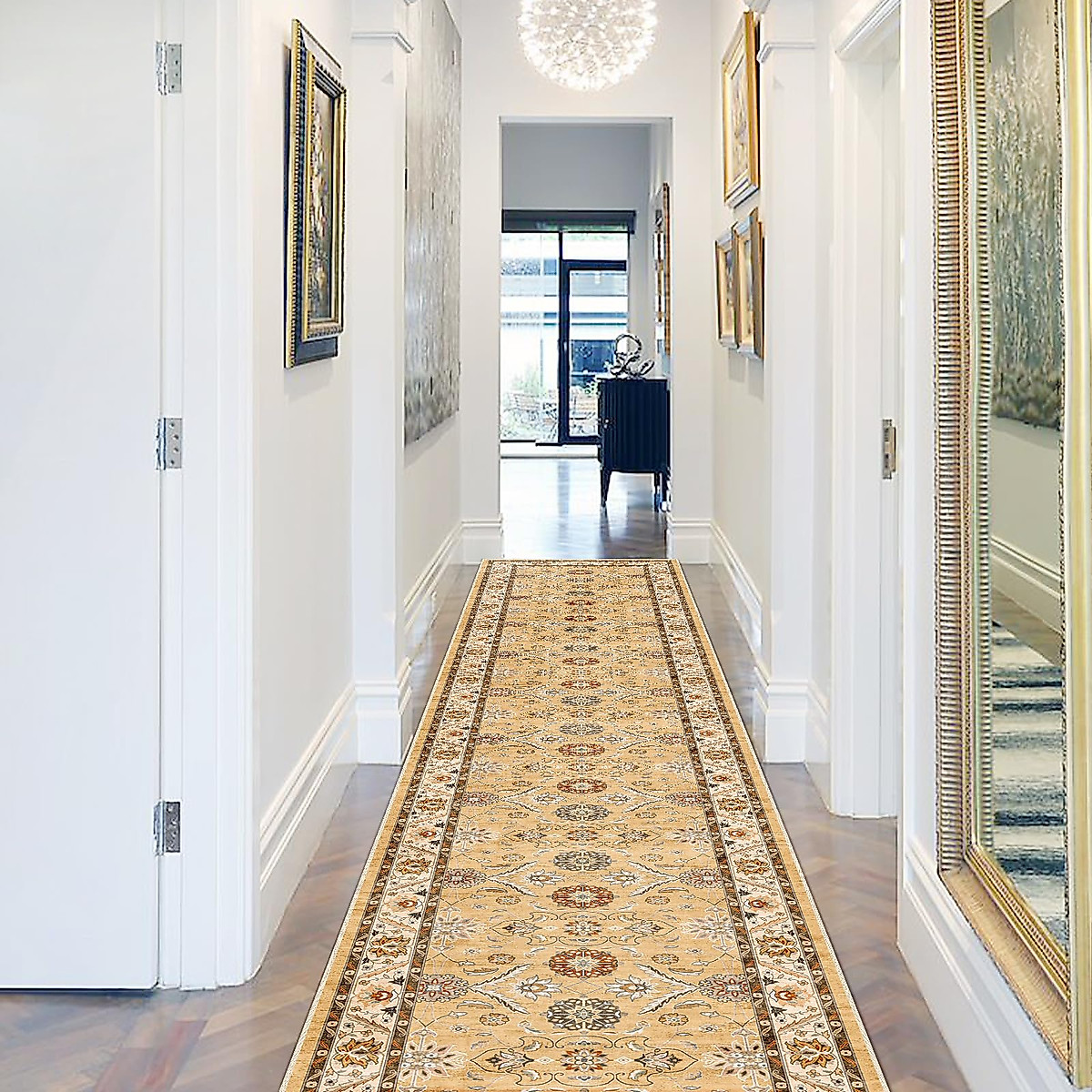 Washable Kitchen Runner Rug - 2'6''x12' Hallway Rug Distressed Mats Non-Slip Soft Room Floor Carpet for Dining Room (Gold, 2'6'' x 12')