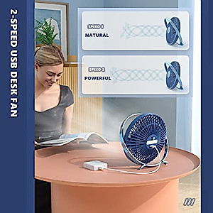 Chchmu USB Desk Fan Mini Desktop Table Fans 2 Speed Personal Quiet Fan with Strong Airflow Portable Cooling Fan with Head Adjustable for Home Bedroom Dormitory Office Table & Desktop, Gold