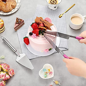 2 Pieces Cake Slicer Cutter Multi Function Stainless Steel Cake Spatula Stainless Steel Cake Server Set for Cakes Pie Desserts Pizza (Pink Purple)