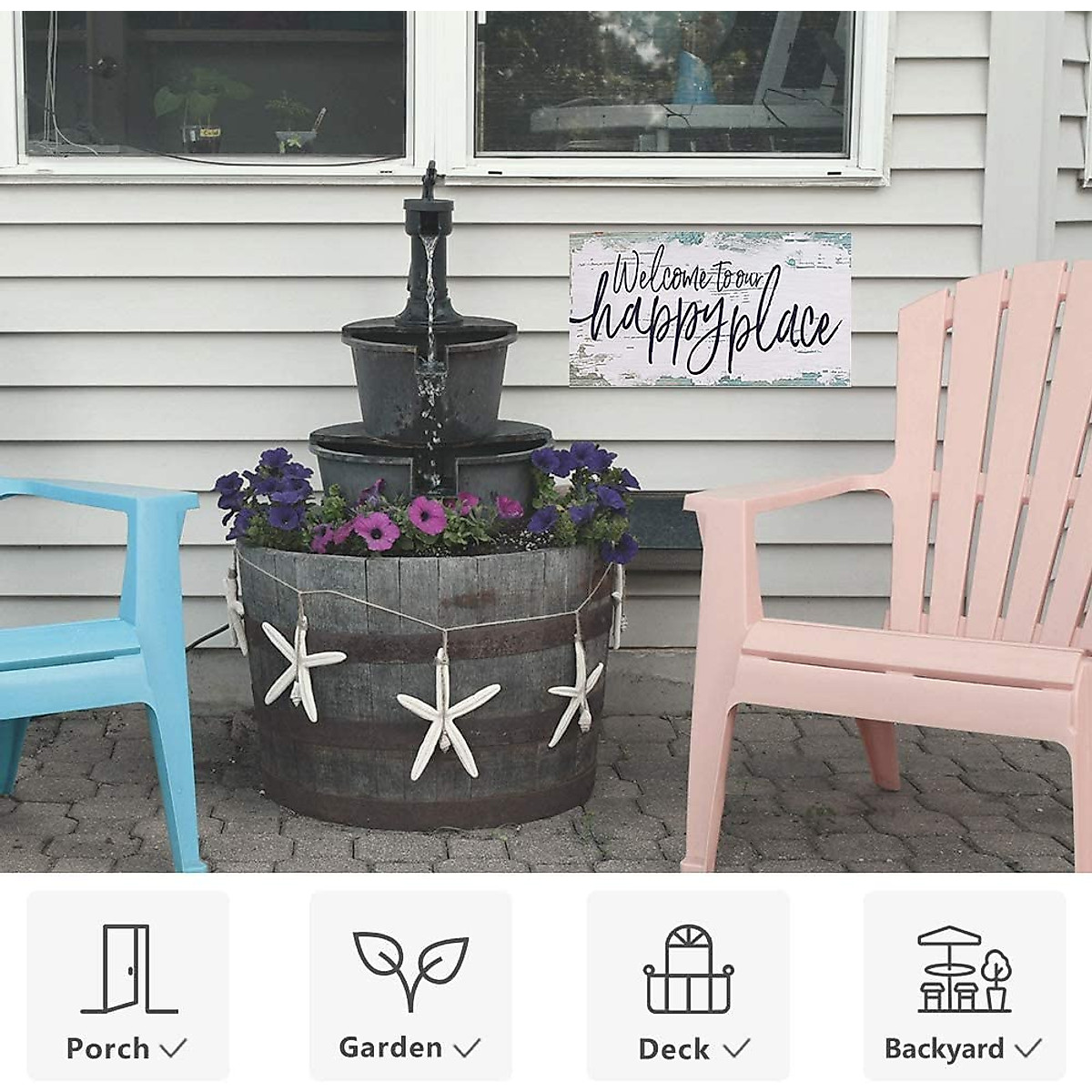 Welcome to our happy place sign decor 6"x12" Wood Hanging Décor for front door home sign