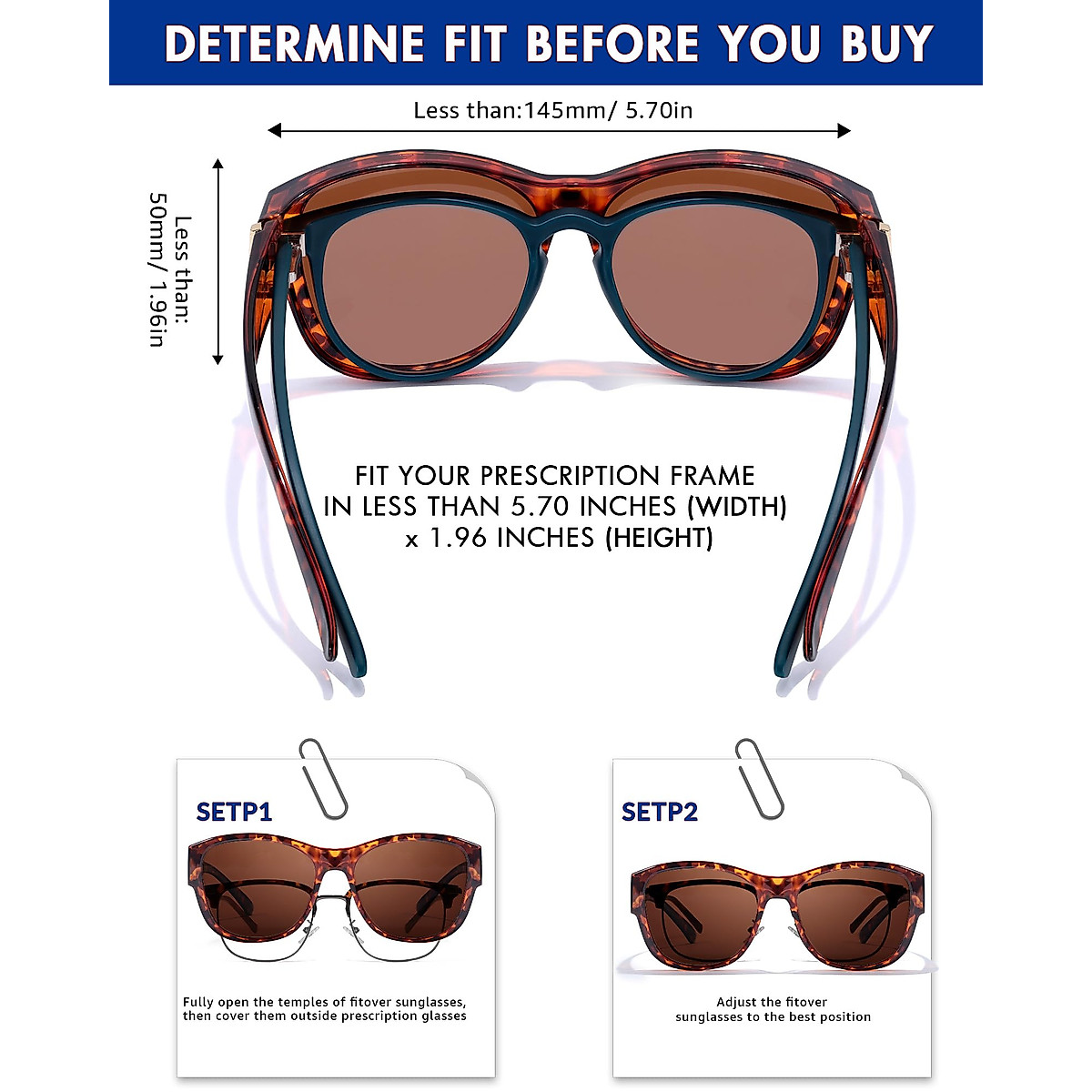 Xfeel Trendy Sunglasses Over Glasses Women, Oversized Sun Glasses Women with UV Protection Over Prescription Eyeglasses