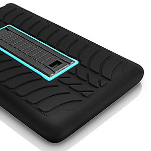 AICase HD 8 (2017 7th Gen) Case,3 in 1 Three Layer Hybrid Rugged Heavy Duty Shockproof Full Body Protective Cover (Black/Blue)