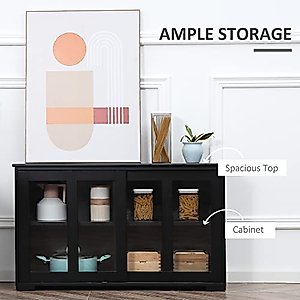 HOMCOM Sideboard Buffet Cabinet, Stackable Credenza, Coffee Bar Cabinet with Sliding Glass Door and Adjustable Shelf, Black