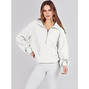 ANRABESS Women Sweatshirt Oversized Half Zip Hoodies Long Sleeve Cropped Fleece Comfy Quarter Zip Pullover Shirt Casual Ribbed Knit Sweater 2023 Fall Outfits Preppy Clothes Fashion Trendy 1050baise-S