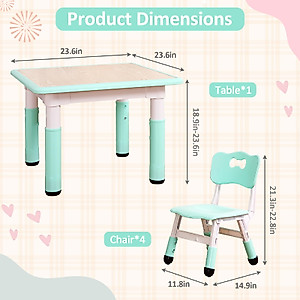 Kids Table and Chairs Set, Height Adjustable Desk with 4 Seats for Ages 2-10,Arts & Crafts Table,Graffiti Desktop, Non-Slip Legs, Max 300lbs, Children Multi-Activity Table for Classrooms,Daycares,Home