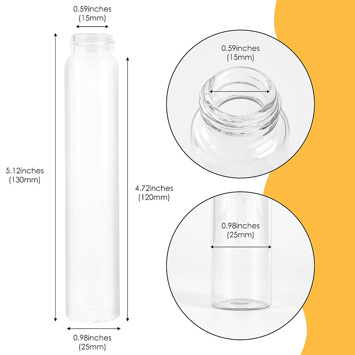 Cadbibe 50ml Clear Glass Vials with Screw Caps and Plastic Stoppers, Small Liquid Sample Glass Test Tubes, Leak-Proof Glass Bottles, 25PCS
