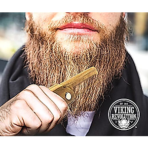Folding Beard Comb w/Carrying Pouch for Men - All Natural Wooden Beard Comb w/Gift Box - Green Sandalwood Comb for Grooming & Combing Hair, Beards and Mustaches by Viking Revolution