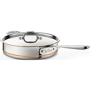 All-Clad Copper Core 5-Ply Stainless Steel Sauté Pan with Steel Lid 3 Quart Induction Oven Broiler Safe 600F Pots and Pans, Cookware Silver