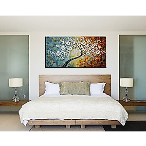 YaSheng Art -100%hand-painted Contemporary Art Oil Painting On Canvas Texture Palette Knife Landscape Paintings Modern Home Interior Decor Abstract Art 3D Flowers Paintings Ready to hang 20x40inch