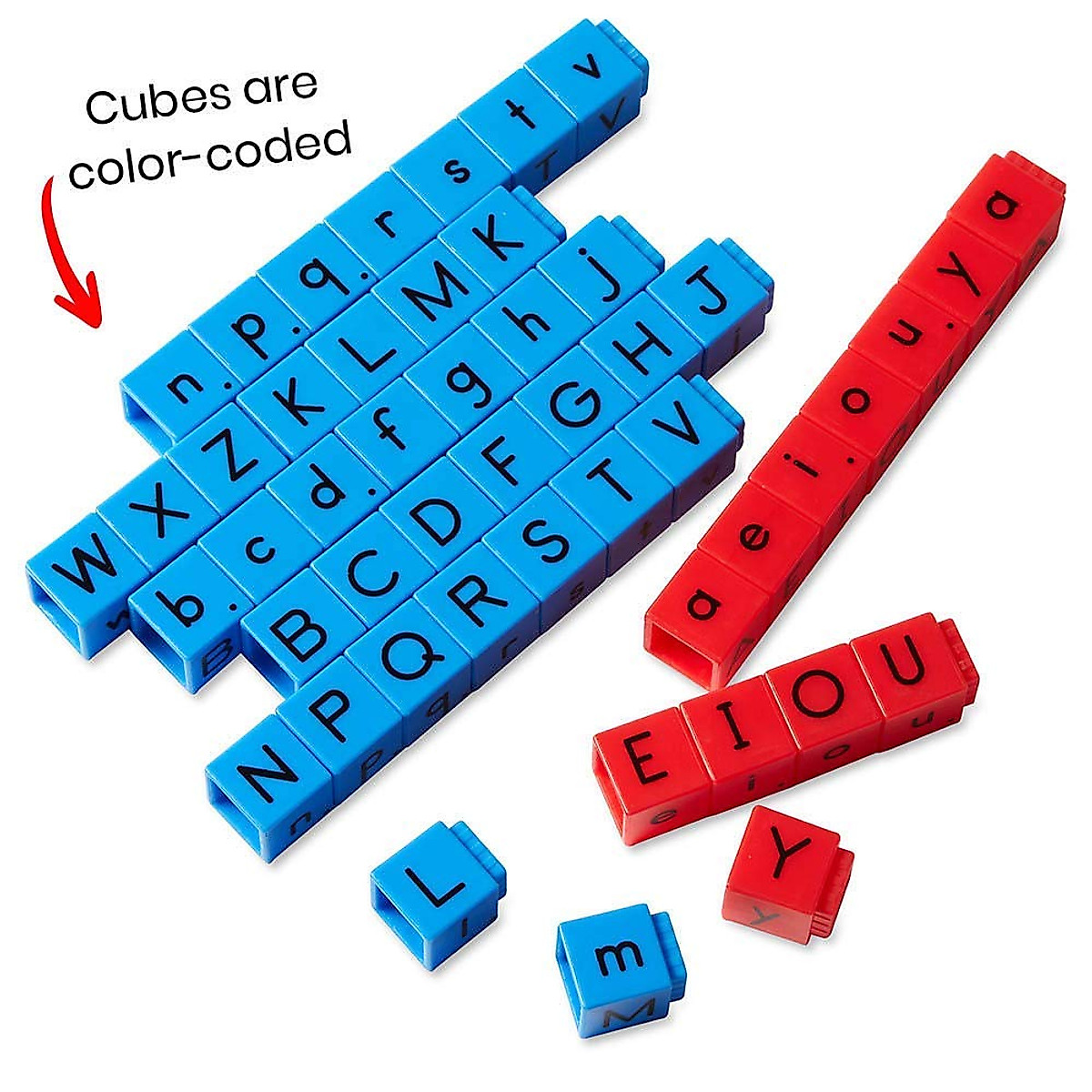 hand2mind Reading Rods, Create Sight Words with Alphabet Blocks for Kids Ages 4-8, CVC Word Builders Linking Cubes, Montessori Toys for Toddlers, Kindergarten Homeschool Supplies (Set of 82)