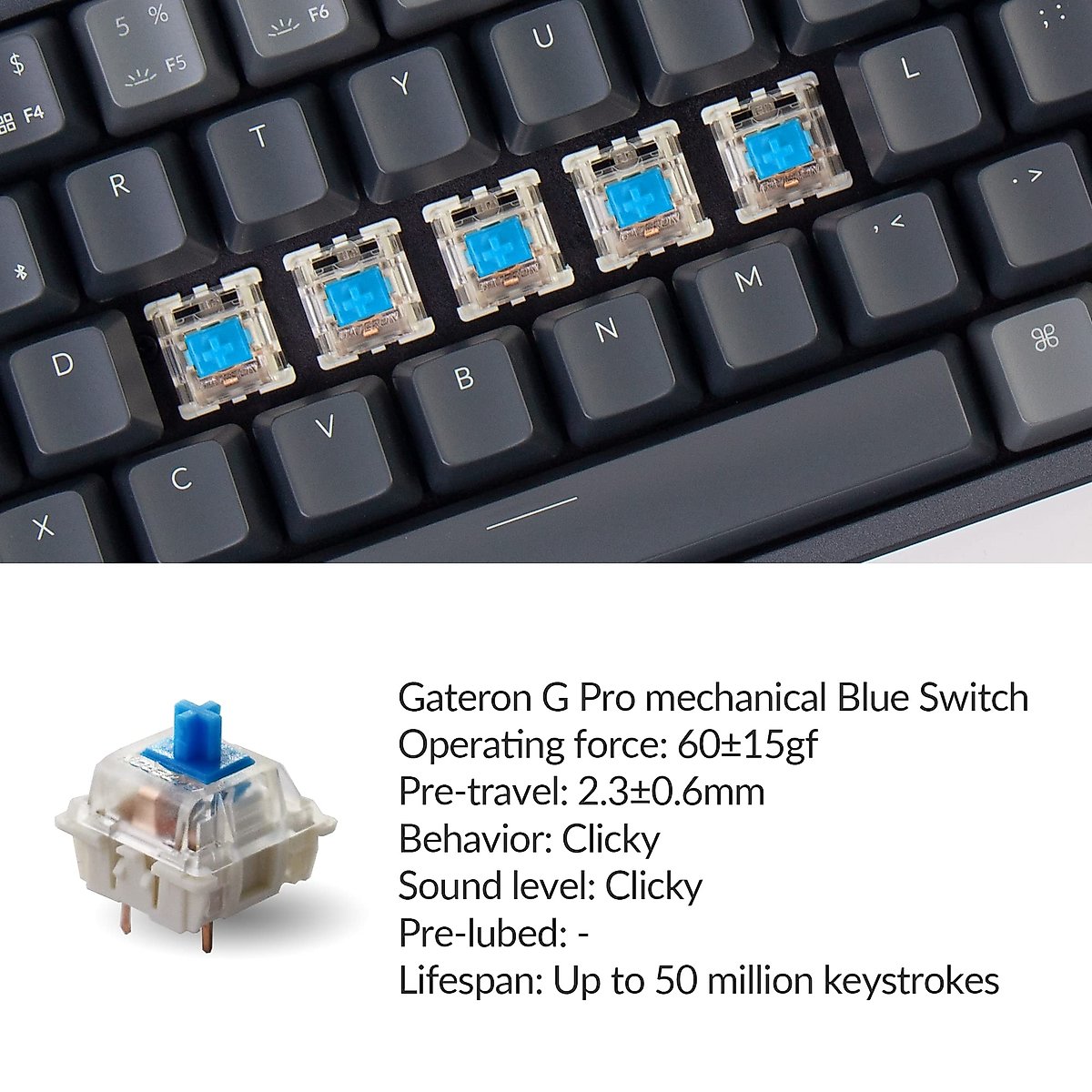 Keychron K14 70% Layout 72 Keys Bluetooth Wireless/USB Wired Mechanical Keyboard for Mac with Gateron G Pro Blue Switch/Multitasking/RGB Backlight/Aluminum Frame Computer Keyboard for Windows Laptop