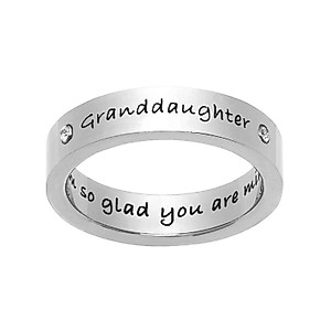 Beads & Pearls Jewelry 5mm Stainless Steel Granddaughter's Ring - Granddaughter I'm So Glad You are Mine Granddaughter's Ring with CZ, Size 9