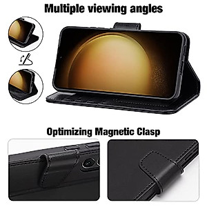 Lugege Compatible with Samsung Galaxy S23 5G Case Wallet Flip Folio Case [Kickstand] with RFID Blocking Card Holders [Shockproof] and Wrist Strap Phone Cover Black