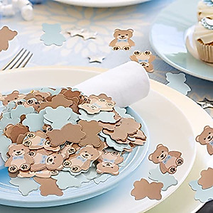 300 Pieces Bear Confetti Baby Shower Paper Confetti Bear Table Confetti for Holiday Festival Party Table Home Decorations, 0.98 Inch (Blue, Brown)