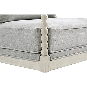 OSP Home Furnishings Kaylee Spindle Accent Chair with Antique White Wood Frame, 26.5” W x 32.25” D x 37” H, Smoke Grey Fabric