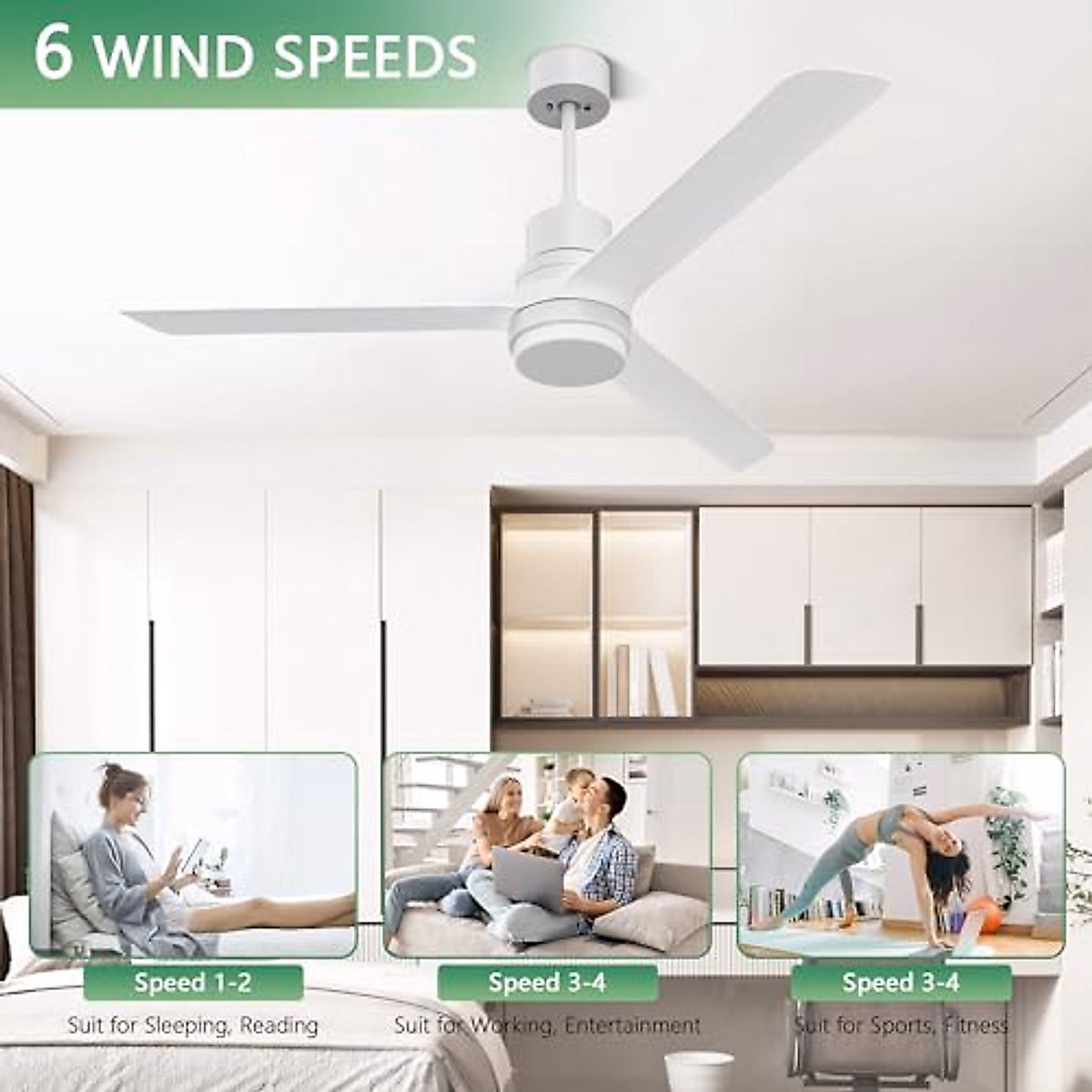BECLOG Ceiling Fans with Lights and Remote, 52" Ceiling Fan Modern Noiseless Reversible DC Motor for Patio Farmhouse Bedroom Indoor/Outdoor