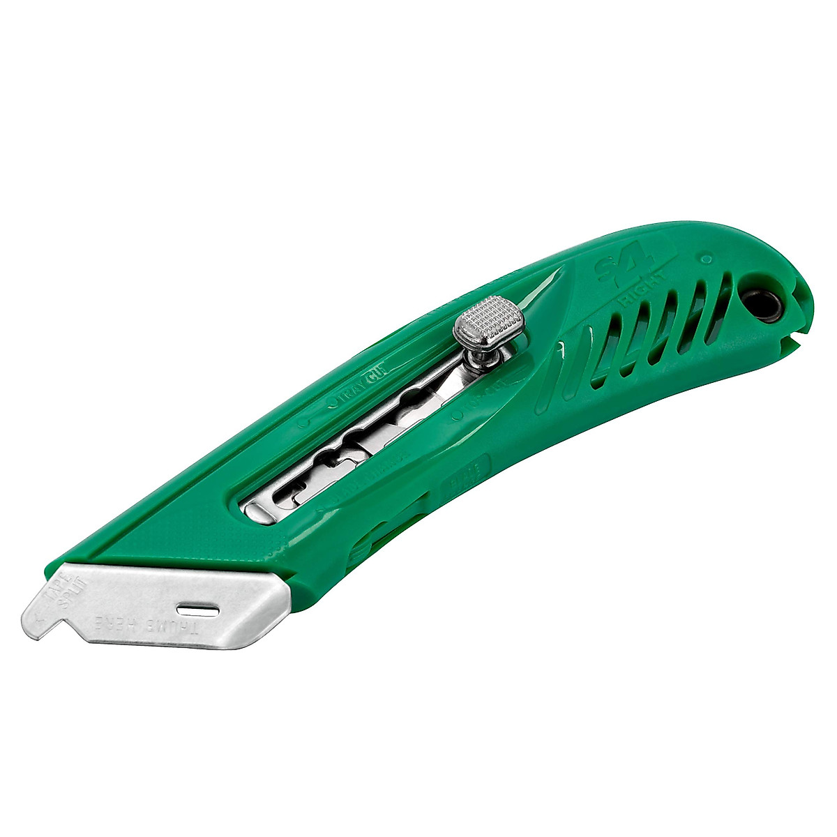 Pacific Handy Cutter S4R Safety Cutter, Retractable Utility Knife with an Ergonomical Design, Bladeless Tape Splitter, Steel Guard for Safety and Damage Protection, for Warehouse and In-Store Cutting , Green