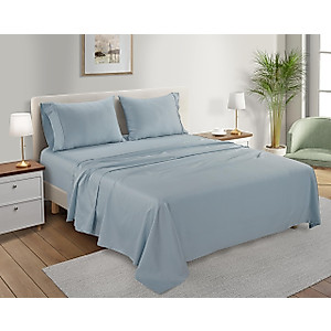 100% Organic Cotton Queen Sheet Set & Standard Pillowcases Set of 2 Combo 300 Thread Count Long Staple Cotton Sheets 3 Pc Queen Size Sheets & Standard Pillowcases Sateen Sheets Breathable Light Blue