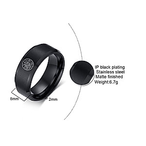 Black Matte Pentagram Pentacle Wiccan Ring - Stainless Steel Occultic Seal of Solomon Tetragrammaton Levi's Pentagra Amulet Finger Ring for Men Women, Size 9