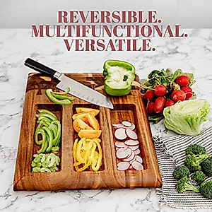 Collage Acacia Wood Cutting Board for Kitchen and Home - Large Butcher Block Chopping Board, Sustainable Wood, Juice Groove - Doubles as 3 Compartment Serving Board - 17 x 13 x 1.5"