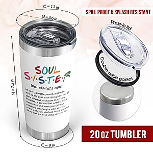 TEEZWONDER Soul Sister Gifts for Women - Stainless Steel Insulated Coffee Tumbler With Lid 20 Oz - Birthday Mothers Day Gifts for Friendship Women Friend BFF Female Work Bestie Coworkers
