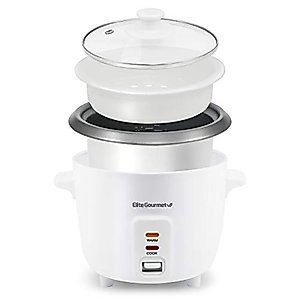 Elite Gourmet ERC-006NST Maxi-Matic Electric Rice Cooker with Non-Stick Inner Pot Makes Soups, Stews, Grains, Cereals, Keep Warm Feature, 6 Cups Cooked (3 Cups Uncooked), White