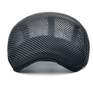 2 Pack Men's Mesh Cap Breathable Summer Newsboy Hat Adjustable Duckbill Ivy Gatsby Cabbie Driving Hat (Black/White)