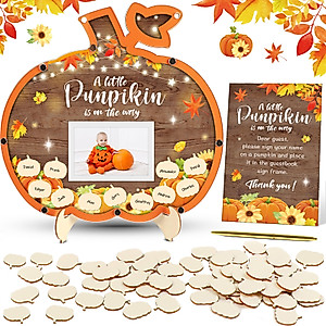 64Pcs Little Pumpkin Baby Shower Guest Book Alternatives Fall Baby Shower Decorations, He or She Gender Reveal Wooden Sign in Guest Book Photo Frame Keepsakes for Guests Girl Boy Birthday Party Favors