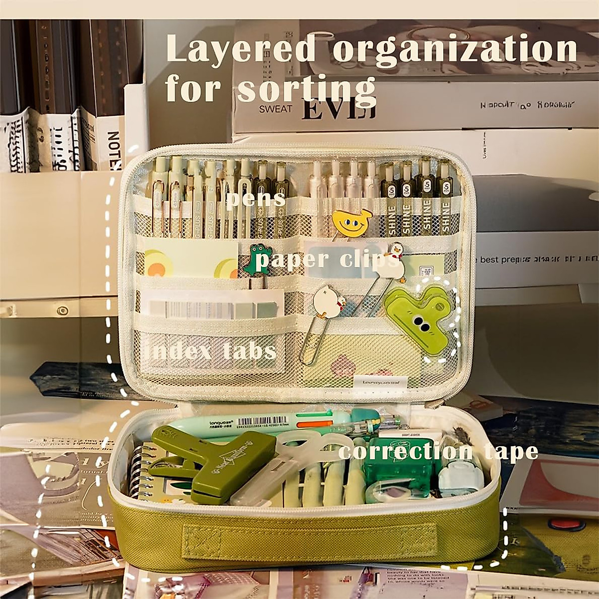 MILLEVIBE Pencil Pouch Large Capacity Pen Case with Anime Display Window for Teen Girls Boys Organizer School Supplies (Blue)