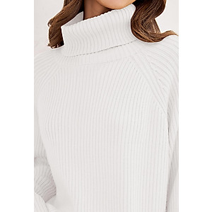 ZESICA Women's Winter Sweaters Oversized Turtleneck Long Sleeve Chunky Knitted Pullover Sweater Jumper Tops,White,Medium