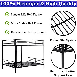 Movdevy New Upgrade Queen Over Queen Bunk Bed, Heavy Duty Bunk Beds Queen Over Queen Size with Ladder & Guardrail for Kids Adults Teens Boys, Weight Capacity 600 lbs, Black (QUEEN OVER QUEEN BUNK BED)