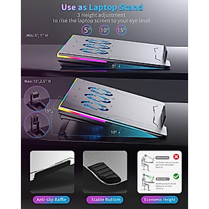 KeiBn Upgrade Laptop Cooling Pad A9,KeiBn All Aluminum-Alloy Laptop Cooler Fan for 10-15.6 Inches, 10 Modes RGB Colors Light, 3 Heights Stand, 2 USB Ports, Space Gray