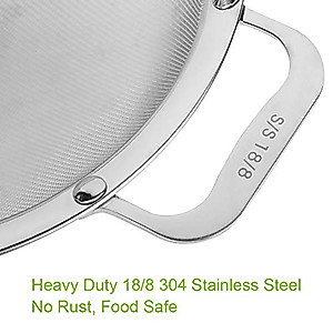 9" Large Mesh Strainer, Stainless Steel 18/8 Extra Fine Quinoa Sieve, with Solid Sturdy Handle, Flour Filter with Wider Hook