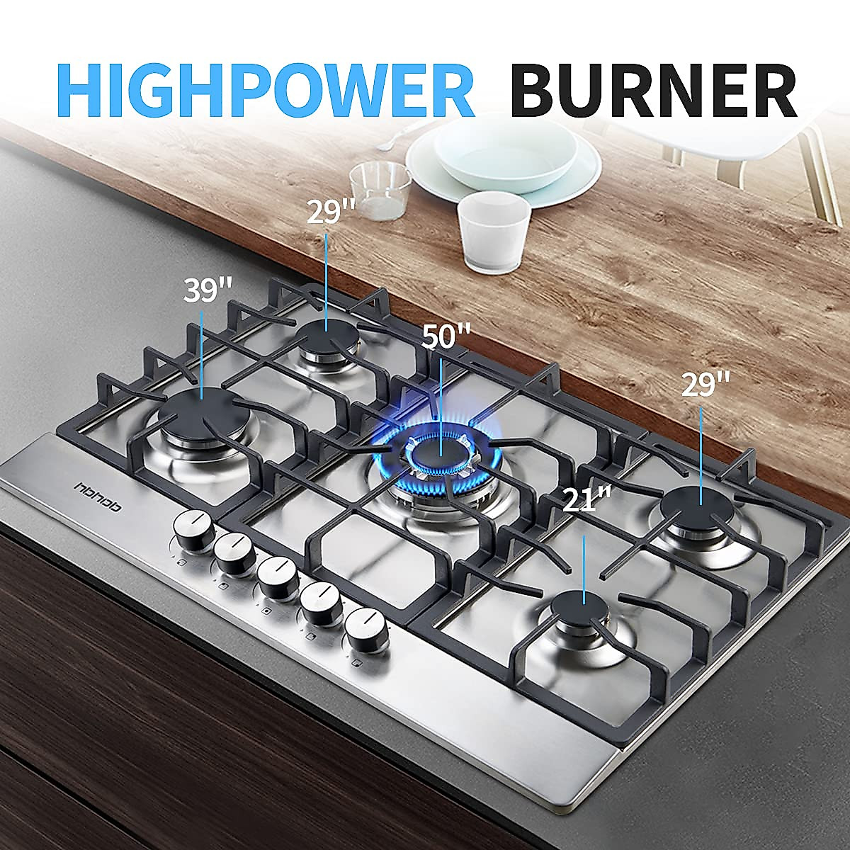 Gas Cooktop, HBHOB 30 Inches 5 Burners Gas Stove Gas Hob Stovetop Stainless 5 Sealed Burners Cast Iron Grates Built-in Gas Stove Top LPG/NG Gas Cooktop Thermocouple Protection and Easy to Clean …