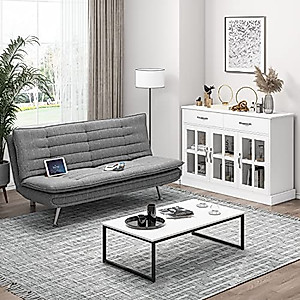 Modern Convertible Futon Sofa Bed, Folding Couch Bed with Metal Legs and Cotton Linen Fabric for Studio Apartment Office, Gray