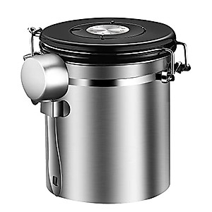SUNWUKIN Coffee Canister, Airtight Stainless Steel Kitchen Food Storage Container with Date Tracker and Scoop for Beans, Grounds, Sugar, Tea, Flour, Cereal, Stainless Steel 22OZ